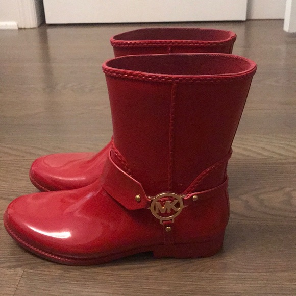 Michael Kors | Shoes | Michael Kors Womens Red Rubber Mid Rain Booties ...